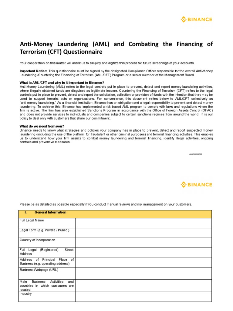 Aml Questionnaire v3 | PDF | Money Laundering | Terrorism Financing Aml Questionnaire v3 | PDF | Money Laundering | Terrorism Financing