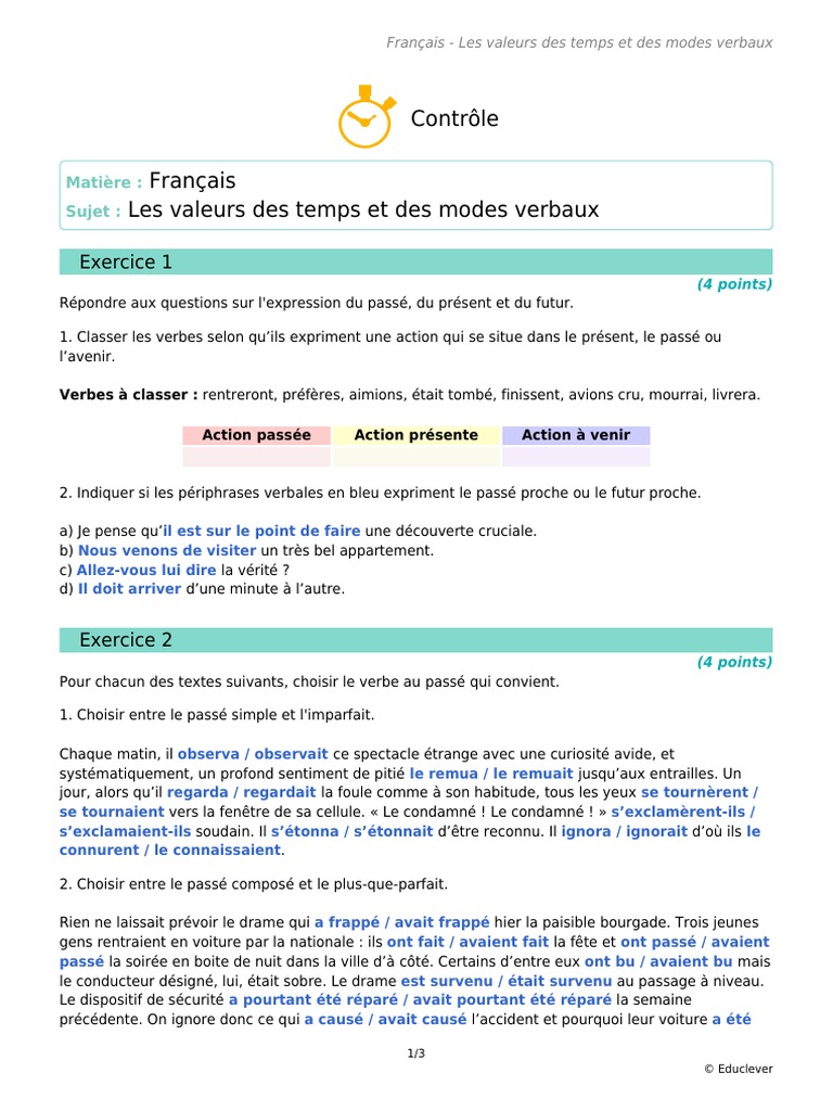 Valeurs des temps et modes verbaux | PDF | Verbe | Linguistique