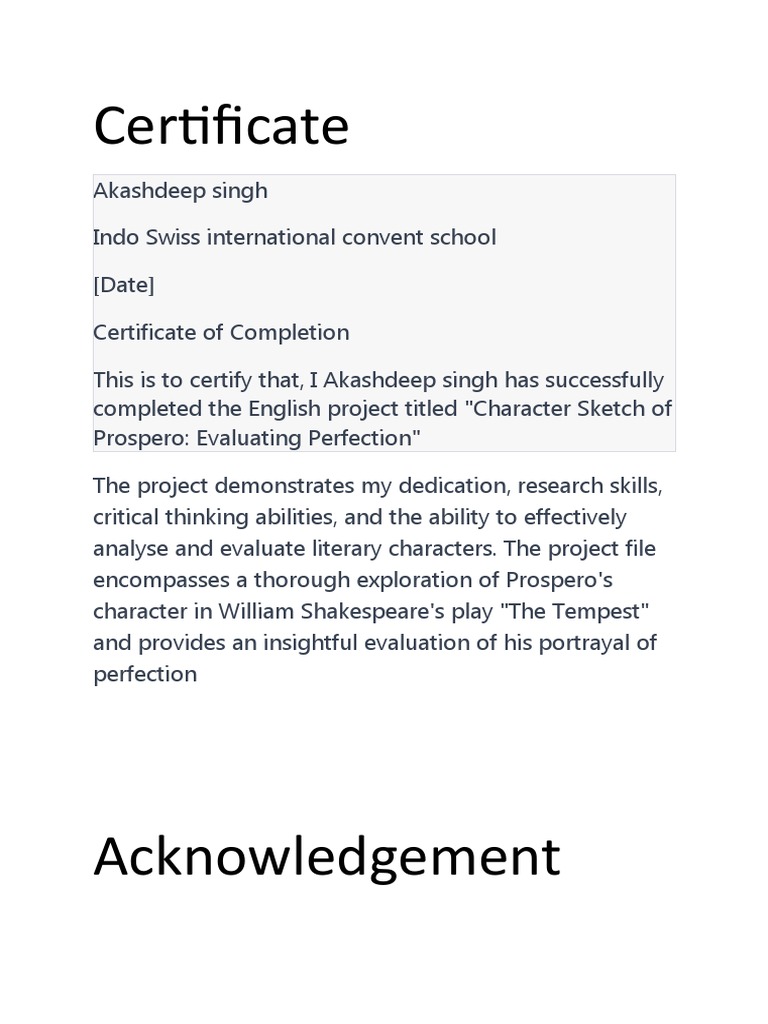 English Literature Project File | PDF | The Tempest | Psychology