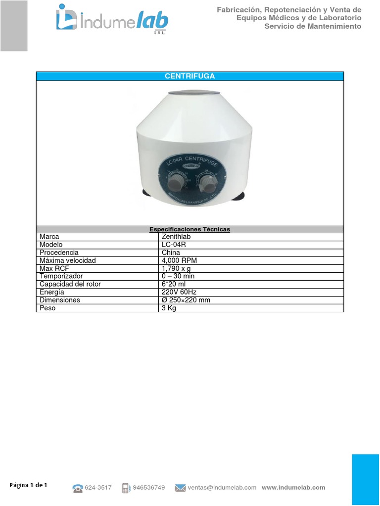 Centrifuga-LC-04R Ficha Tecnica | PDF
