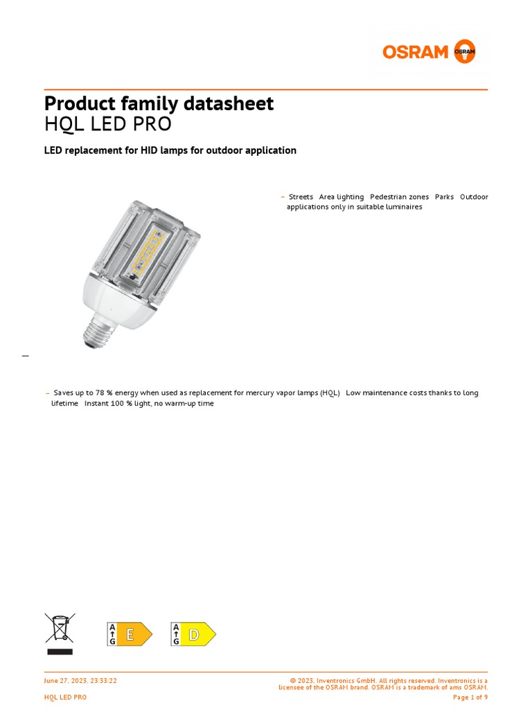 HQL LED PRO: Energy-Saving LED Replacement | PDF | Electrical Engineering | Electricity