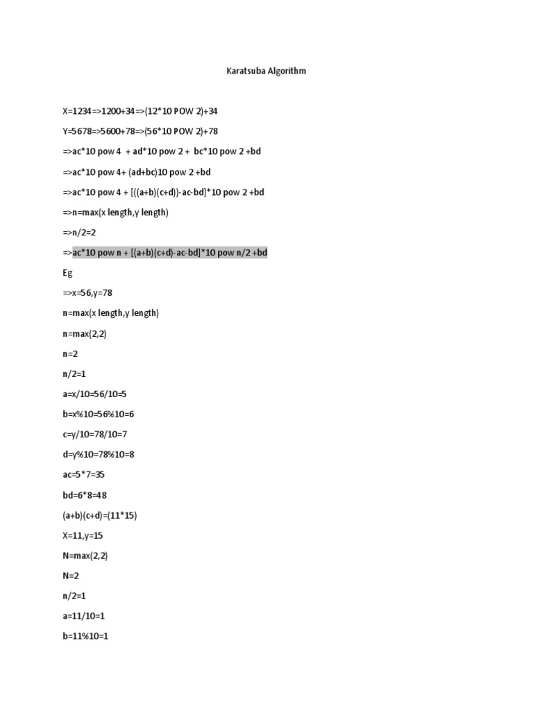 Karatsuba Algorithm Pdf