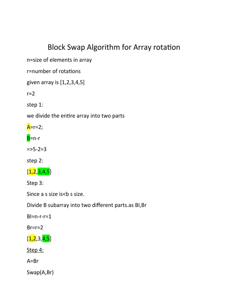 Block Swap Algorithm For Array Rotation | PDF