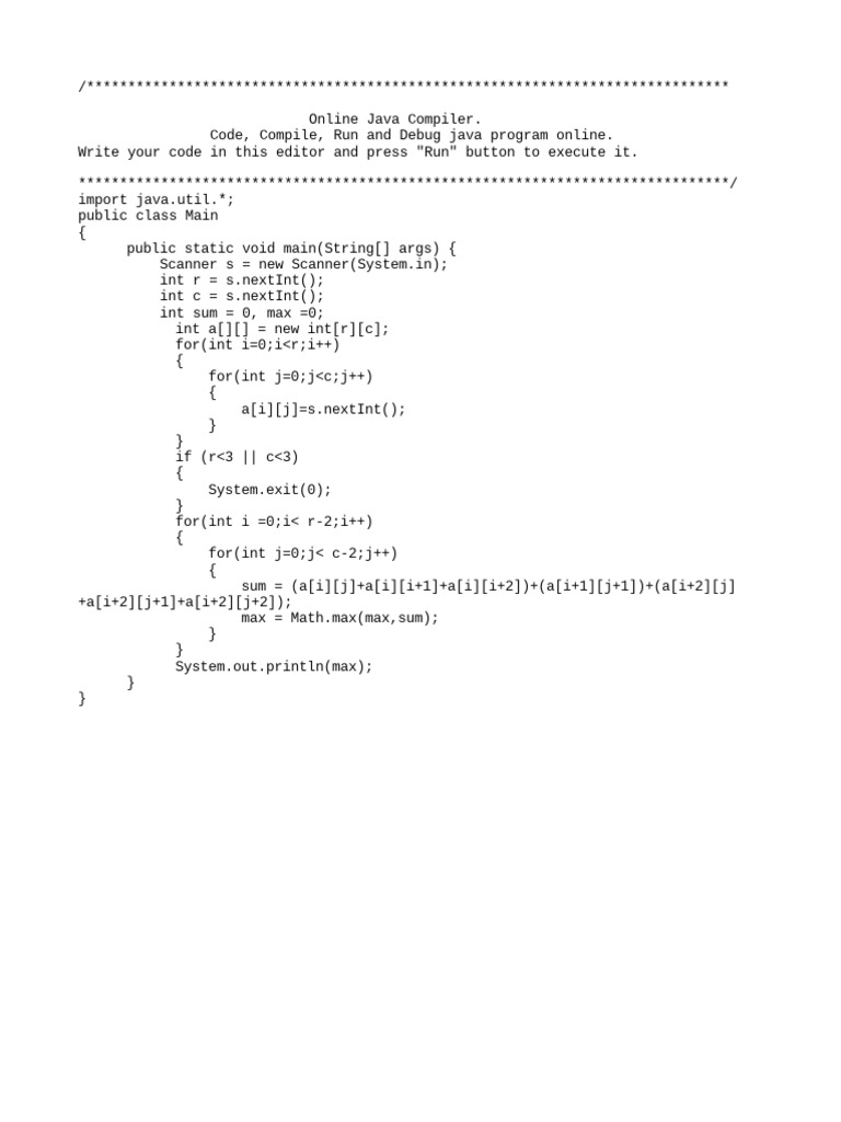 Maximum Sum of Hourglass in A Matrix | PDF