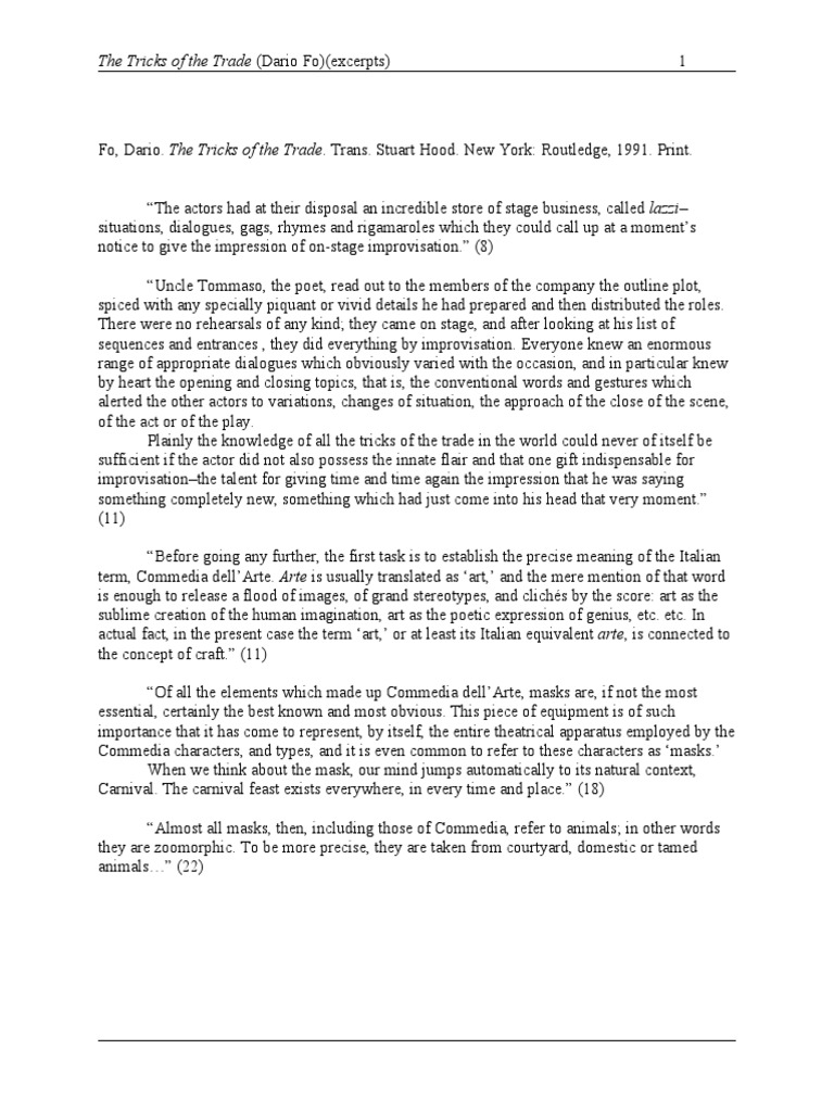 Dario Fo - Tricks of The Trade | PDF | Mask | Commedia Dell'arte