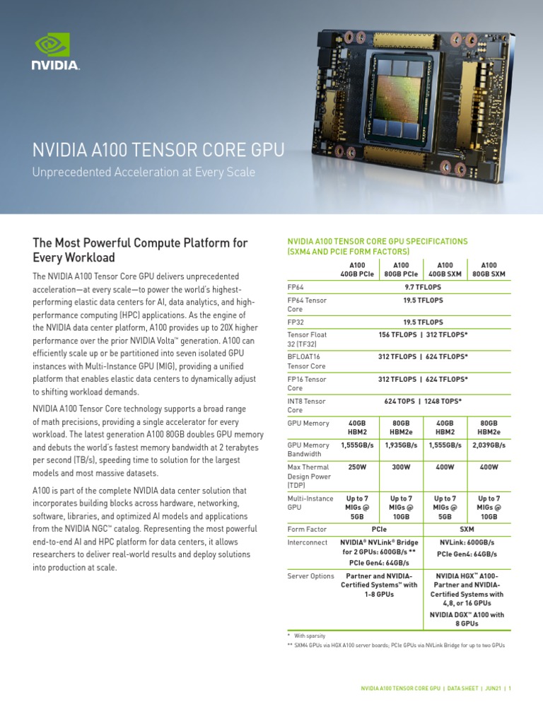 Nvidia A100 Datasheet Us Nvidia 1758950 r4 Web | Download Free PDF | Graphics Processing Unit ...