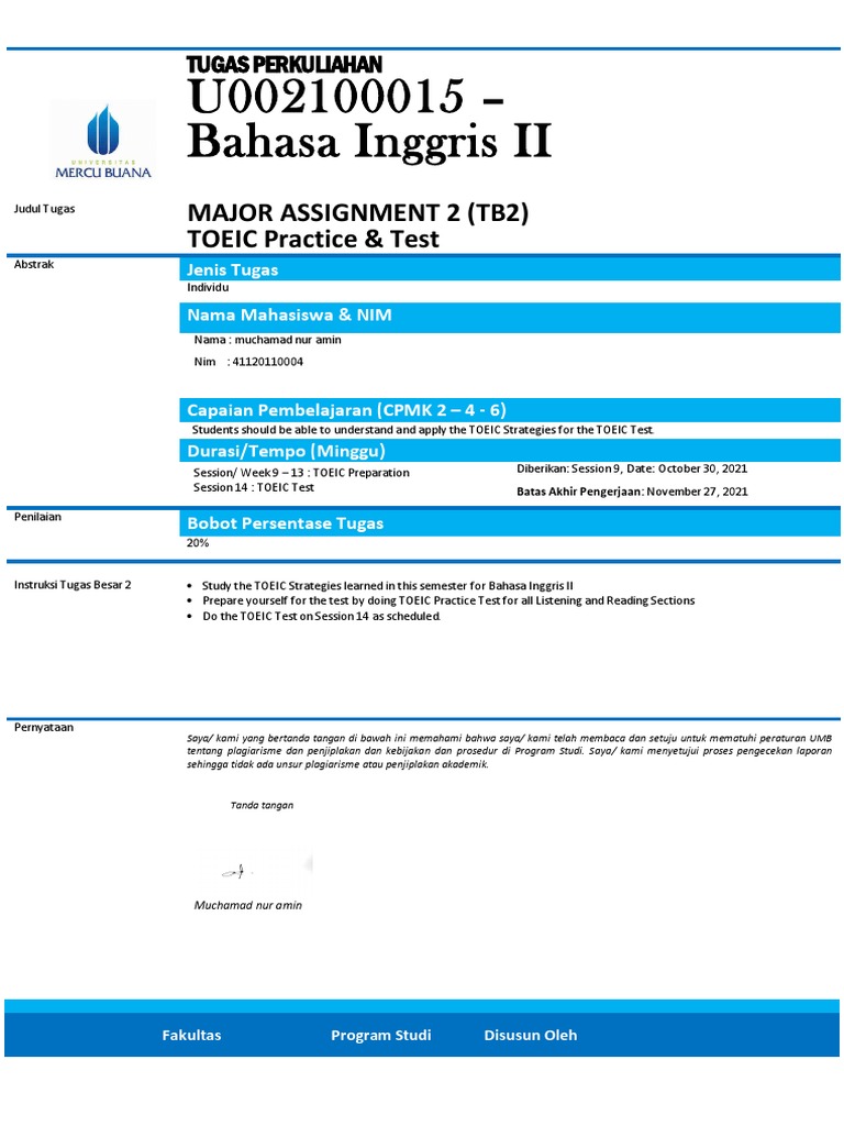 RTM Sarjana S1 (OBE) - Bahasa Inggris 2 - TB 2 (Sabtu) | PDF