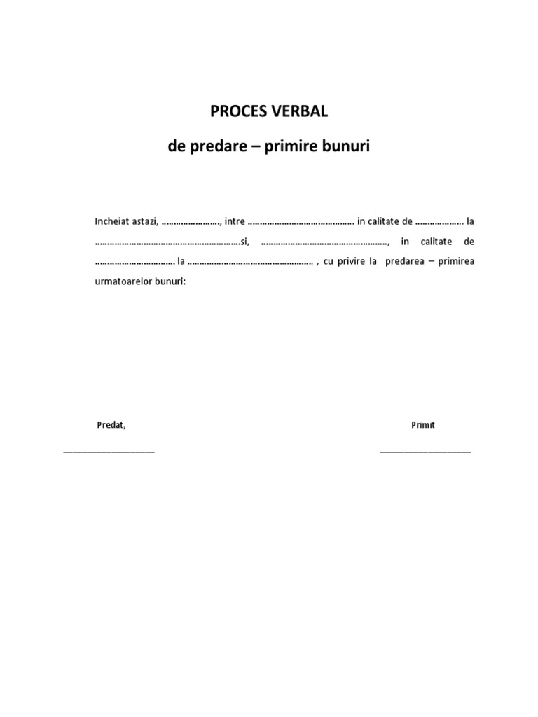 Proces Verbal Predare Primire | PDF