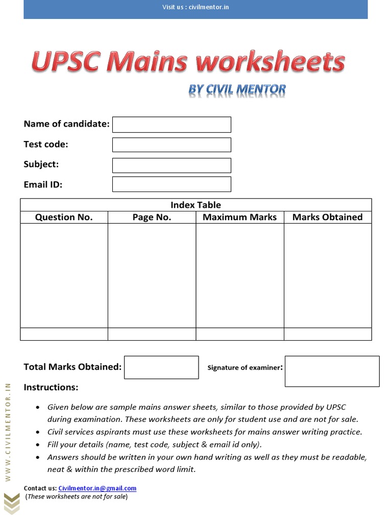 UPSC Mains Answer Sheet Template | PDF | Worksheet