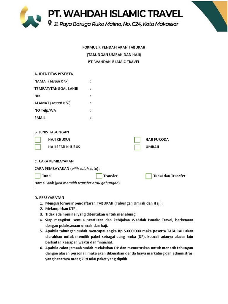 Form Pendaftaran Tabungan Umrah Dan Haji | PDF