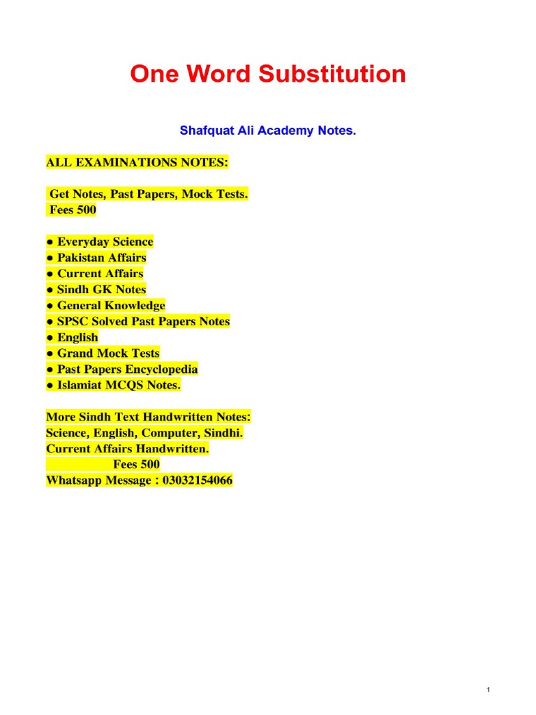 7.4 One Word Substitution | PDF