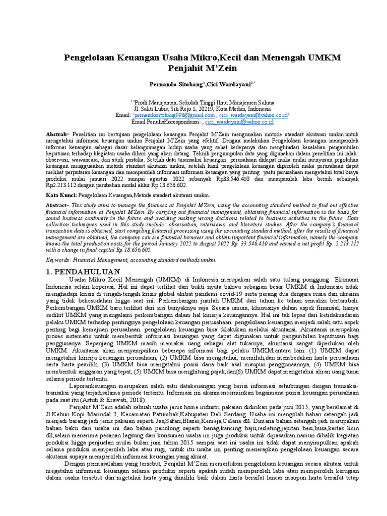 Pengelolaan Keuangan UMKM Penjahit M'Zein | PDF