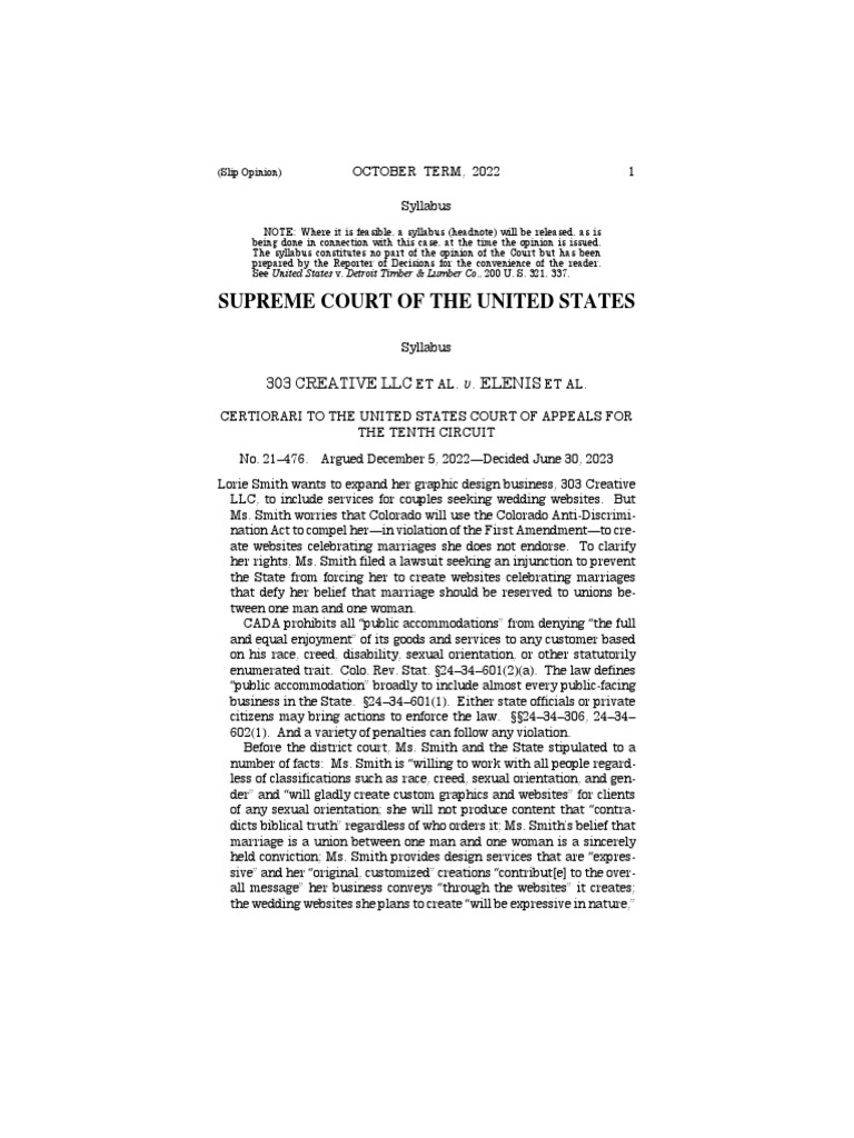 Supreme Court Graphic Designer First Amendment Opinion | PDF | First ...