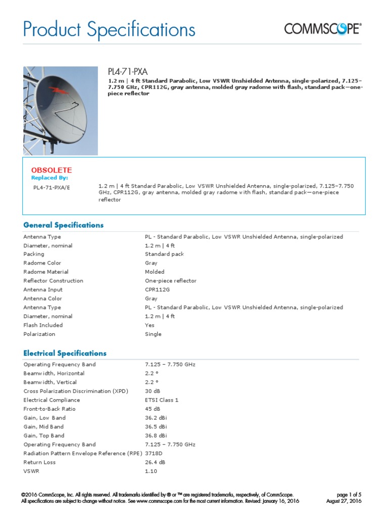 ANDREW Pl4-71-Pxa - Specifications | PDF | Antenna (Radio ...