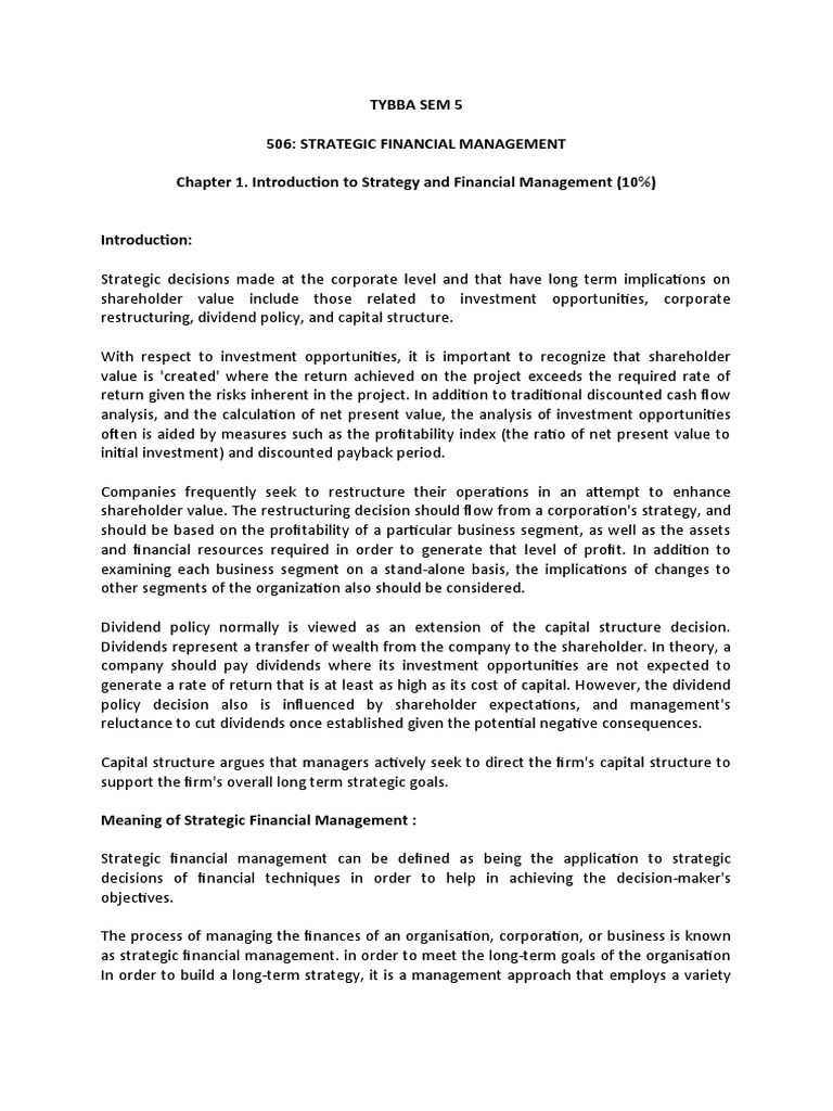 SFM Ch.1 Introduction To Strategy and Financial Mgmt. | Download Free PDF | Strategic Management ...