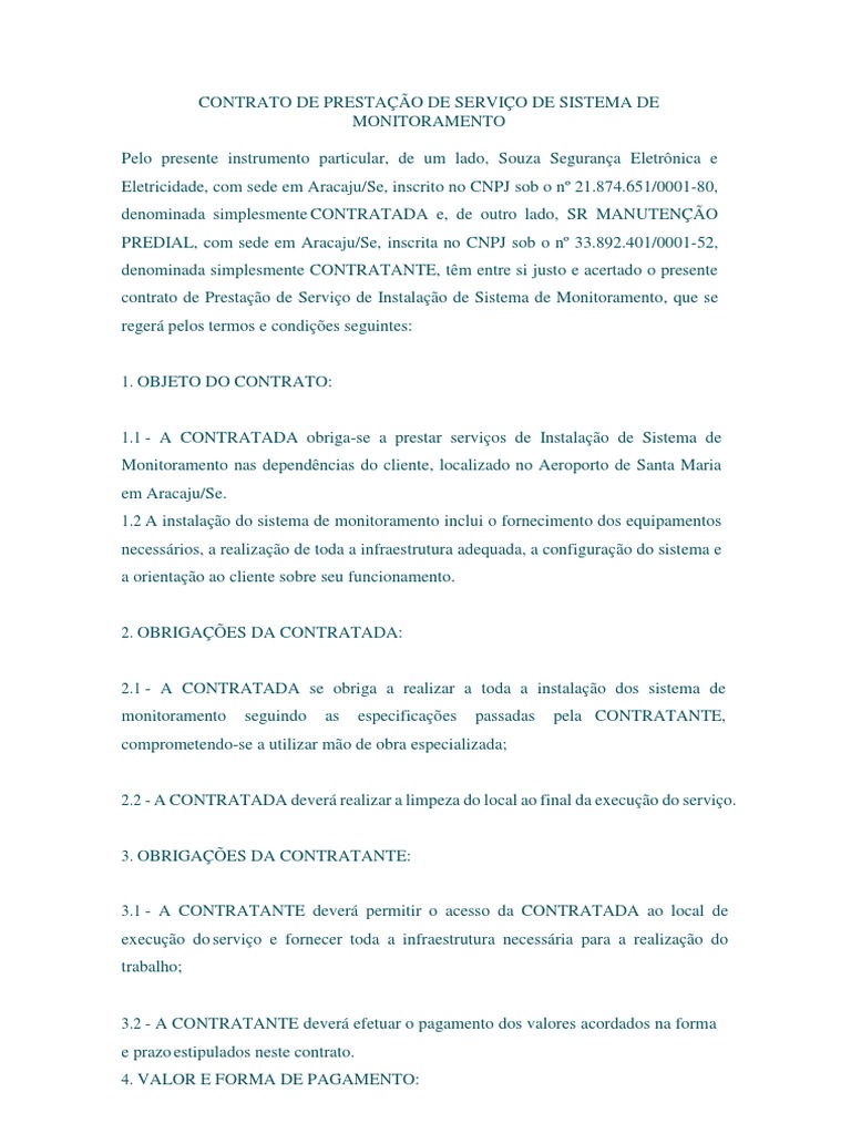 Contrato de Prestação de Serviço de Sistema de Monitoramento | PDF