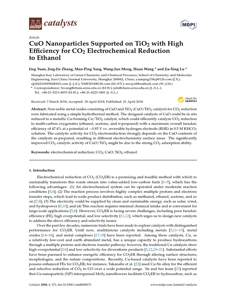 CuO Nanoparticles Supported On TiO2 With High | PDF | X Ray ...