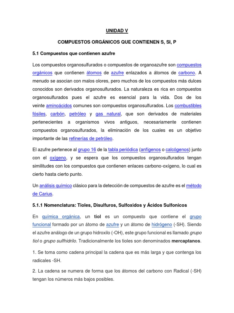 UNIDAD V_0b748e2cc4aba89635a7bb90cb9d5877 | PDF | Tiol | Compuestos ...