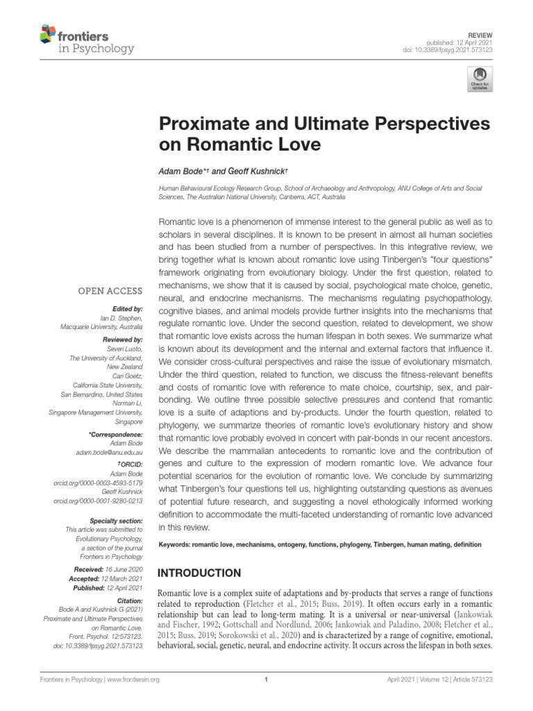 Proximate and Ultimare Perspectives On Romantic LOVE | PDF | Romance ...