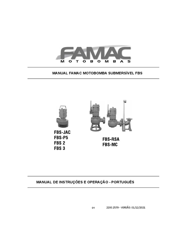 Manual Famac Motobomba Submersivel FBS PT | PDF | Motores | Bomba