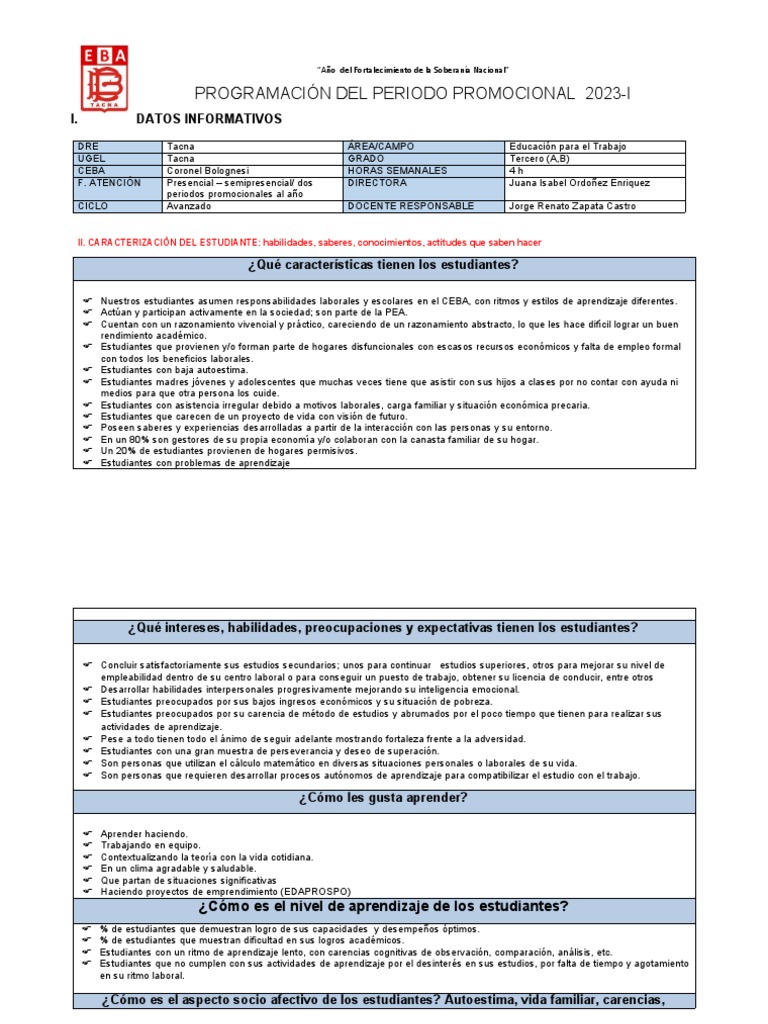 PPP 2023-I 4to AVANZADO | Descargar gratis PDF | Aprendizaje | Experiencia