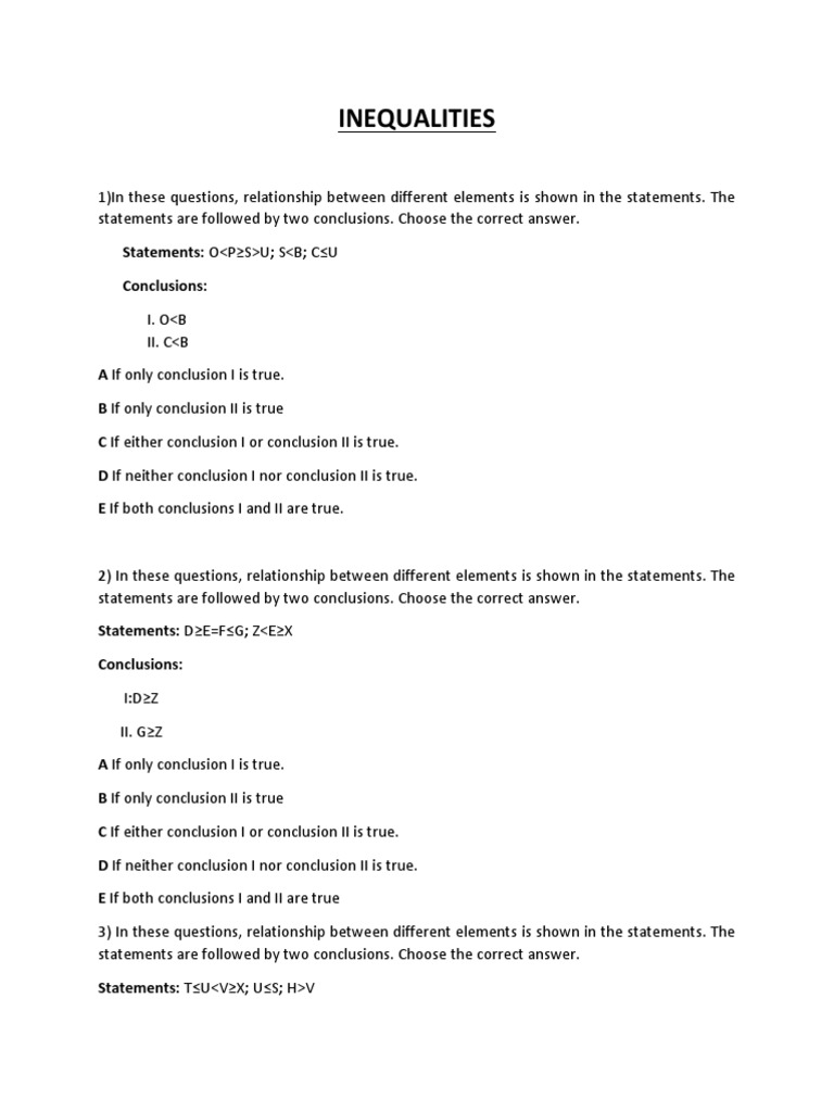 Inequalities Exercise | PDF | Logic | Mathematics