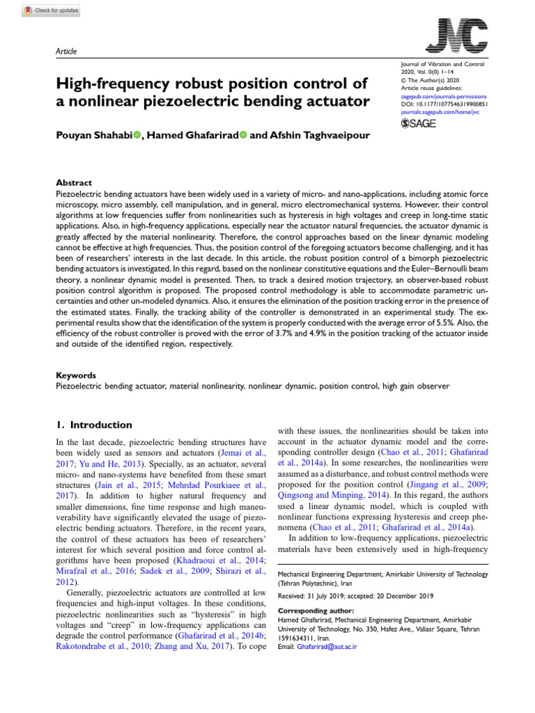 High-Frequency Robust Position Control of A Nonlinear Piezoelectric Bending Actuator 2020 | PDF ...