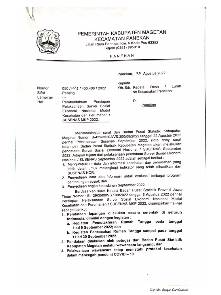 Pelaksanaan SUSENAS MKP September 2022 | PDF