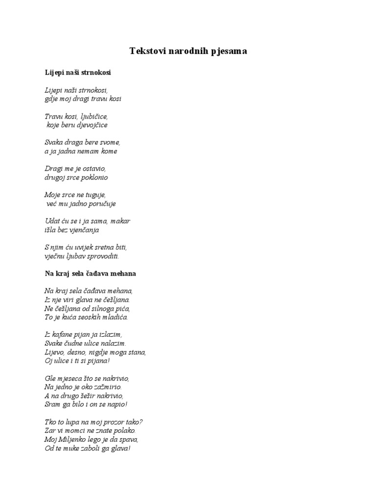Tekstovi Narodnih Pjesama | PDF