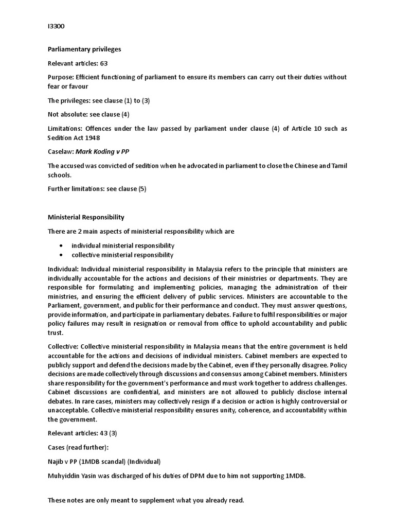 Parliamentary Privileges Ministerial Responsibility Pdf Public