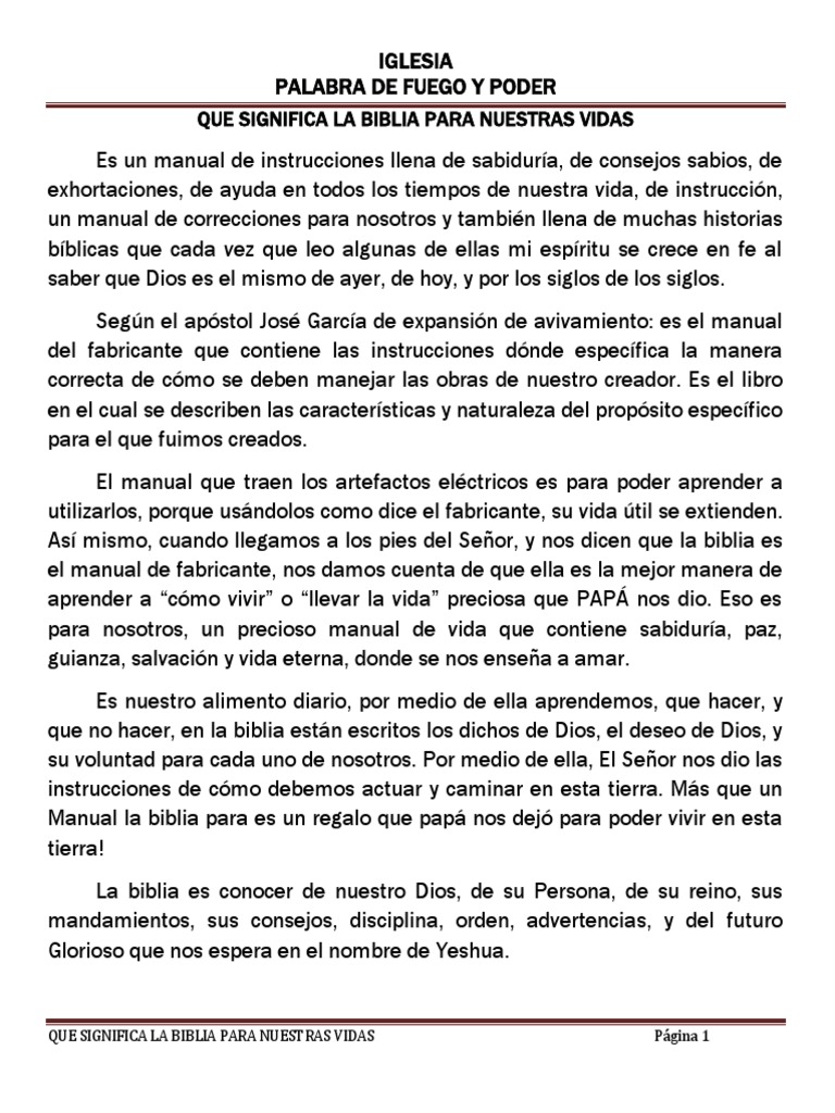 Que Significa La Biblia para Nuestras Vidas | PDF | Cristo (título ...