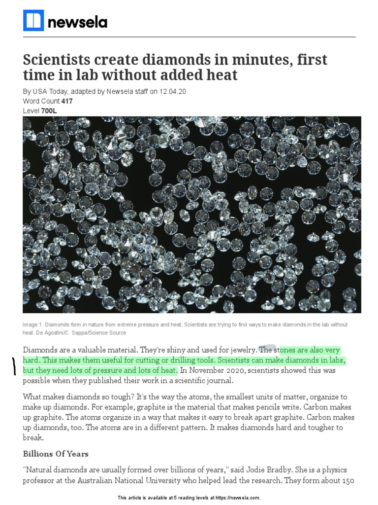 Enoch Lee - Scientists Create Diamonds-NEWSELA (Groups C, D, E, F) Article and Quiz | PDF ...