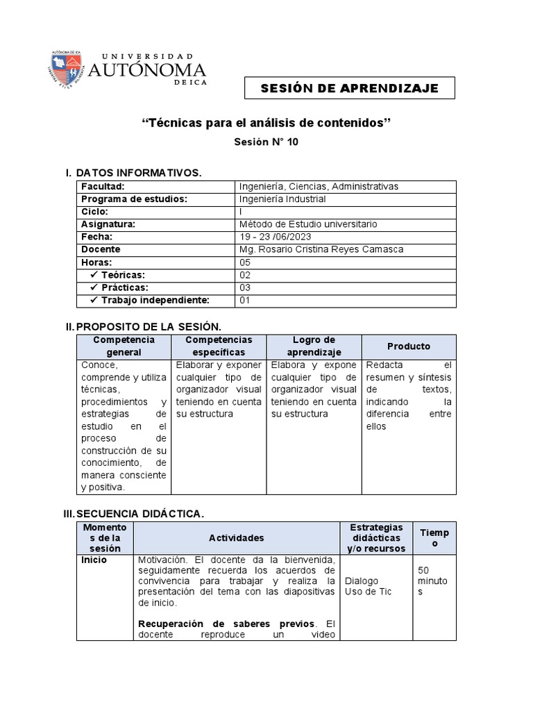 Sesión de Aprendizaje 10-Uai 2023 | PDF | Aprendizaje | Maestros