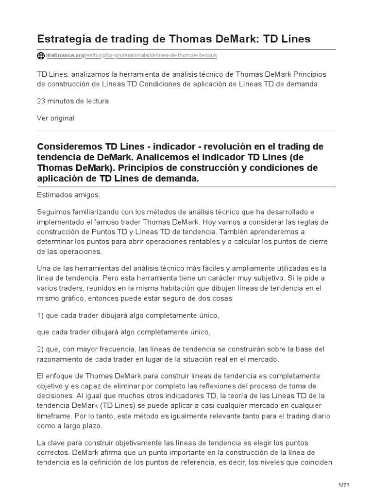 Estrategia de Trading de Thomas DeMark TD Lines | PDF | Análisis técnico | Oferta (economía)