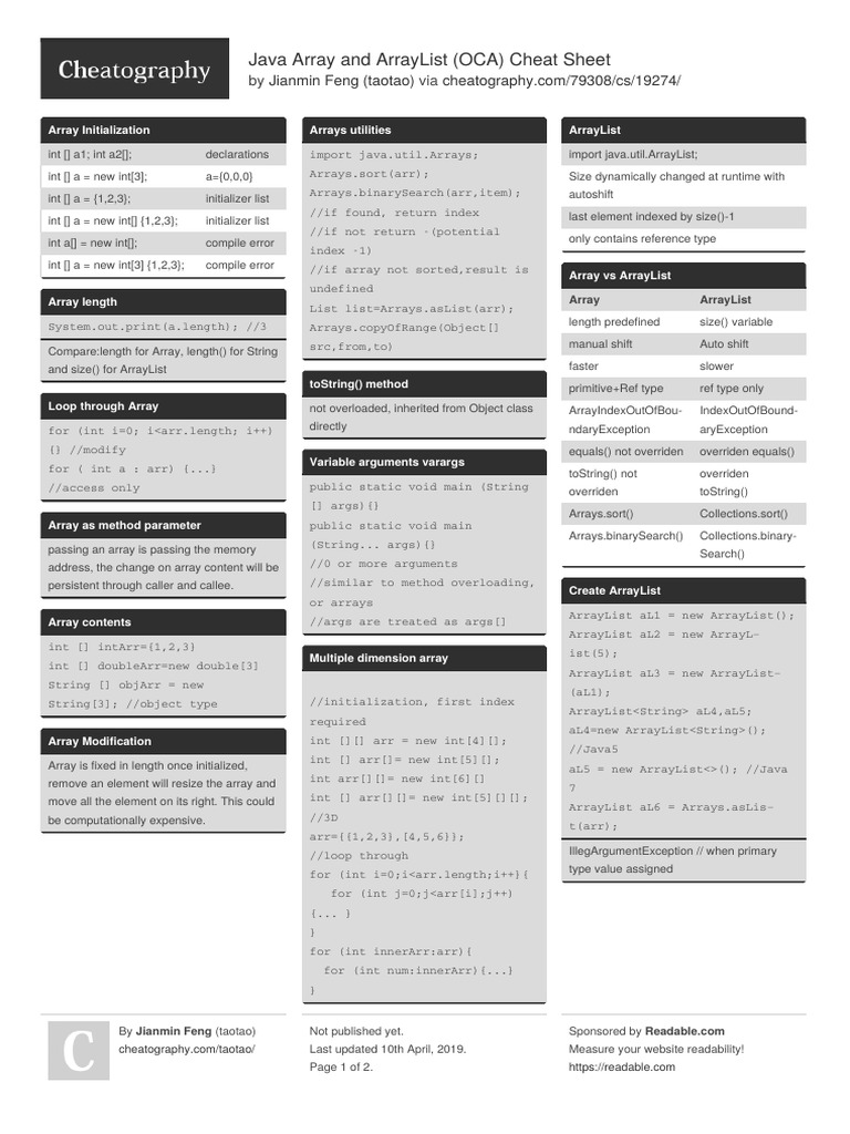 Taotao Java Array And Arraylist Oca Bw Pdf Computing Software 5445
