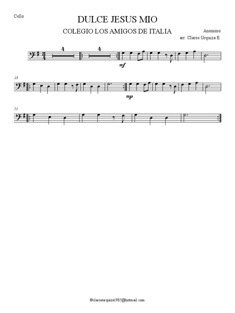 Dulce Jesus Mio Cello | PDF