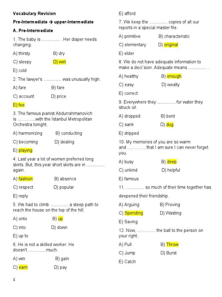 Vocabulary Revision: Pre-Intermediate to Upper-Intermediate | PDF | Art ...