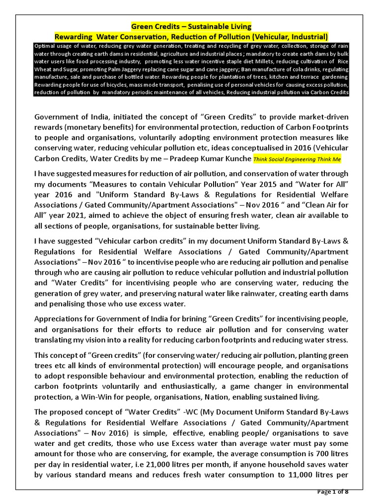 Green Credits For Sustainable Living | PDF | Agriculture | Water