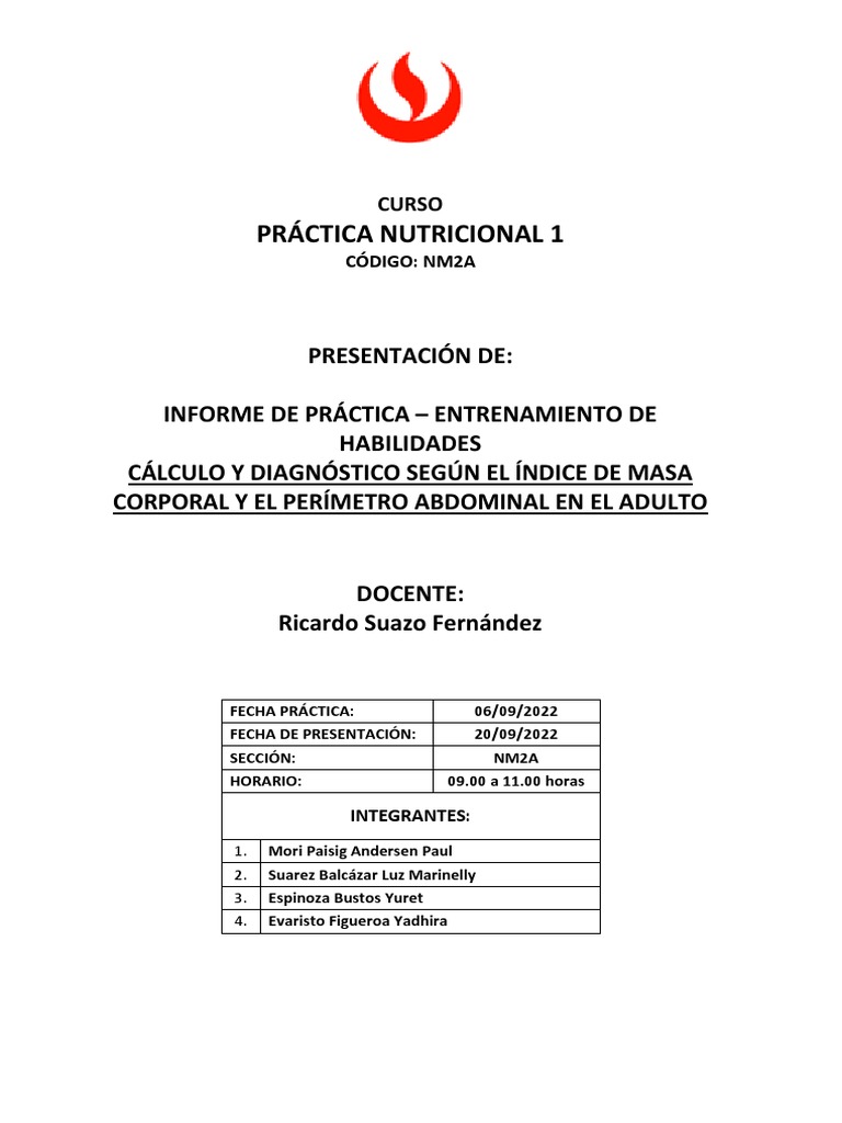 Informe-Practica Nutricional 1 | PDF | Obesidad | Índice de masa corporal