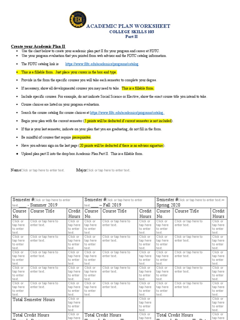 Academic Plan Worksheet Part 2 Revised 8.19 | PDF | Course Credit ...