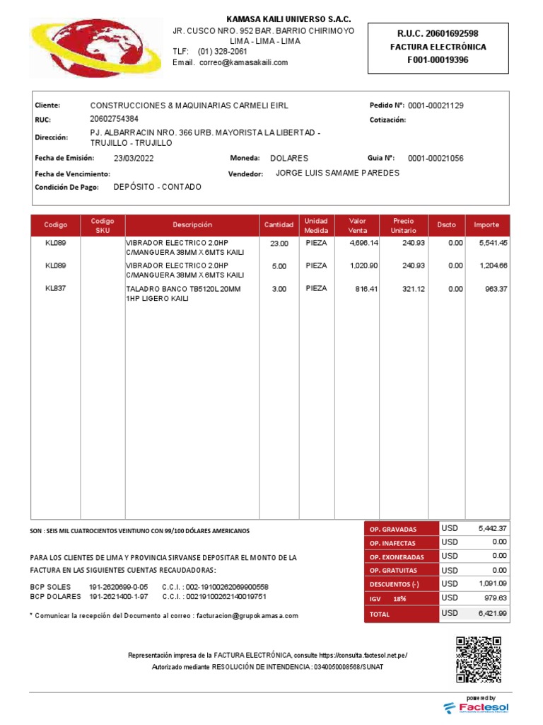 Codigo Dscto Importe Valor Venta Precio Unitario Descripción Unidad ...