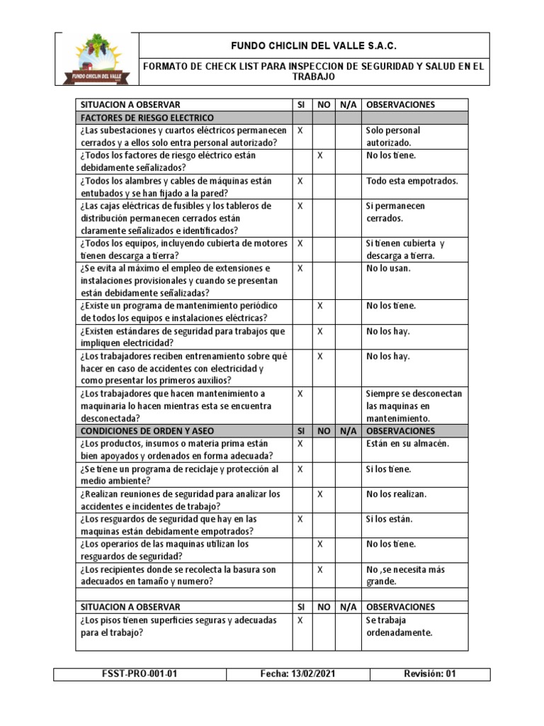 Formato Check List para inspecciones | PDF
