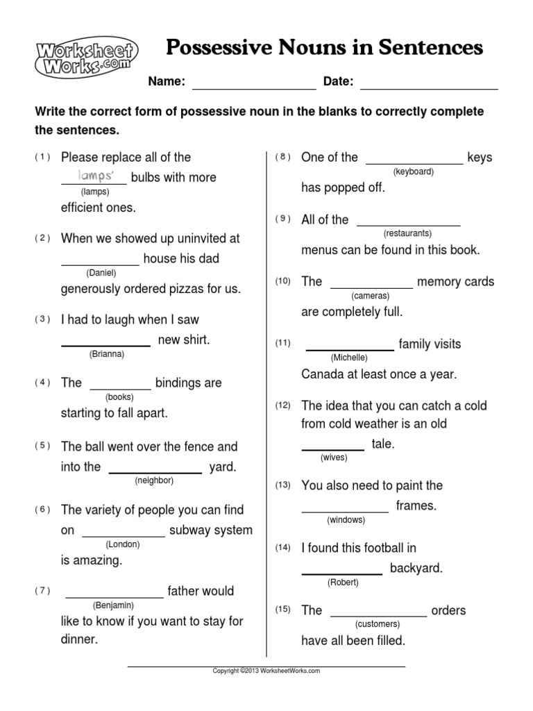 Possessive Nouns Ws | PDF