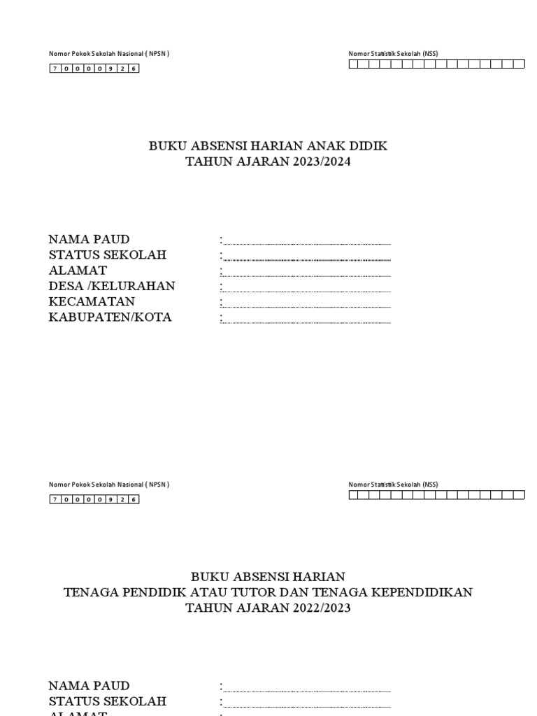 Cover Absensi Paud | PDF