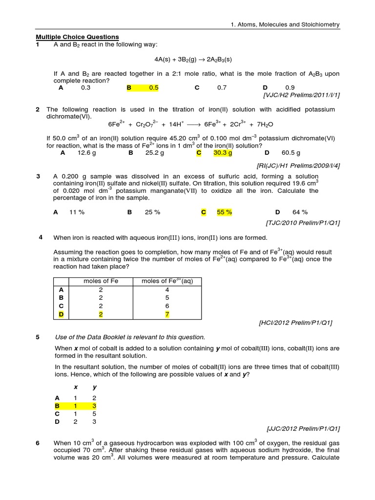 Stoichiometry and Reaction Calculations | PDF | Mole (Unit) | Stoichiometry