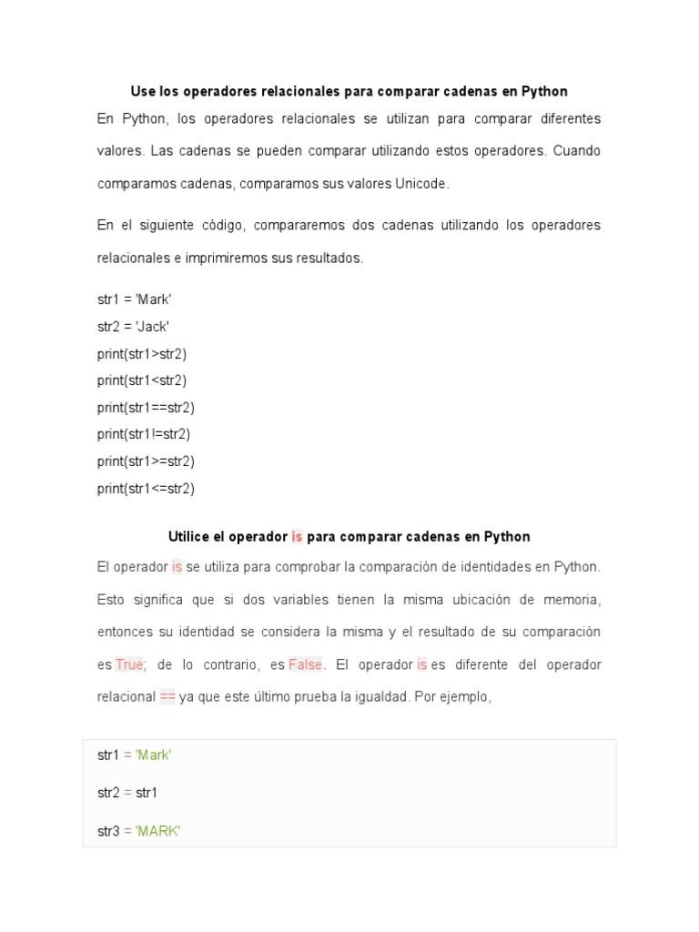 Comparar Cadenas en Python | PDF