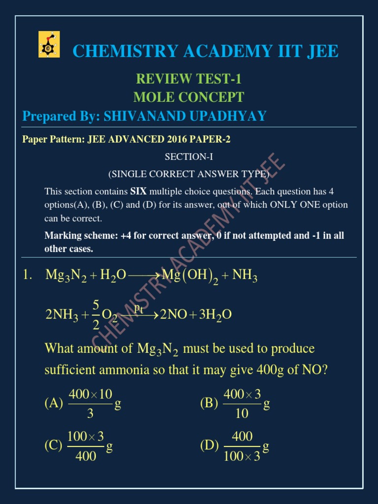 Mole Concept Review Test-1 - 27-06 | PDF | Molecules | Chemical Compounds