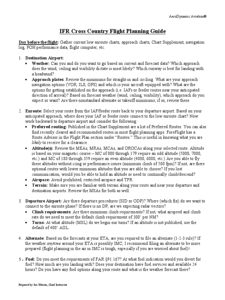 Ifr Cross Country Flight Planning Guide Aerodynamic | PDF | Instrument ...