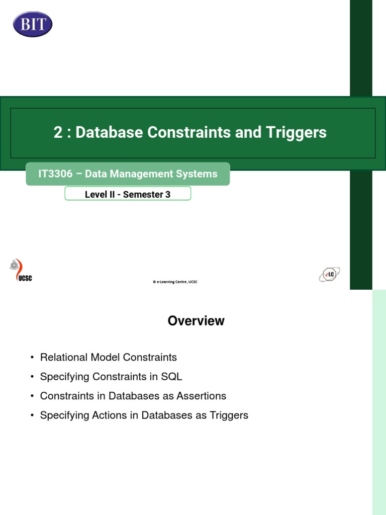IT3306 - 02 - Database Constraints and Triggers | PDF | Relational Database | Relational Model