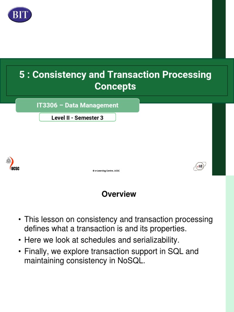 IT3306 - 05 - Consistency and Transaction Processing Concepts | PDF | Database Transaction ...